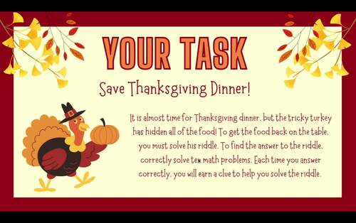 Editable Thanksgiving Digital Math Game Design Your Own Crack the Code
