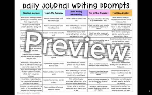 Daily Journal Writing Prompts for the Whole Year - Grades 3-6 Writing ...