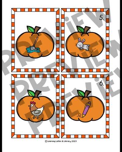 Pumpkin Rhyming Pairs Rhyme Matching Picture Cards Kindergarten ...