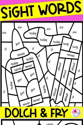 Color by Sight Words Back to School | Dolch Sight Words | Fry Sight Words