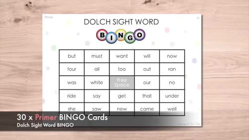 Primer Sight Word BINGO - 30+ Bingo Cards, Flashcards & Word Lists