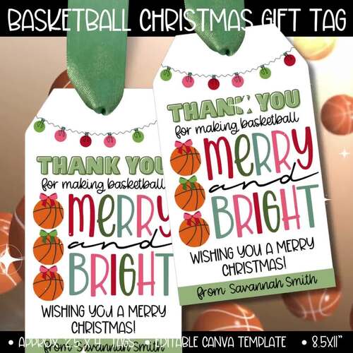 Basketball Team Christmas Gift Tag, Basket Ball Team Snack Holiday Gifts