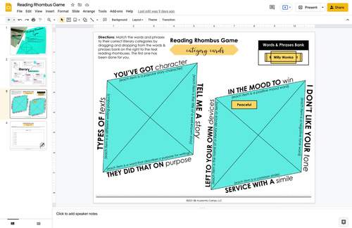 Language Arts Review: The Reading Rhombus Game - DIGITAL and PRINT