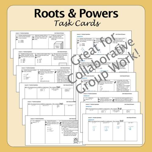 Roots, Powers & Exponent Laws Task Cards & Review | Engaging Math Practice