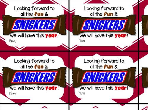 Snickers Chocolate Beginning of Year Gift Tag- Looking forward to all ...