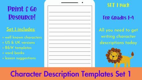 Character Description Writing - Templates Pack - Set 1 by WorldSkoolie