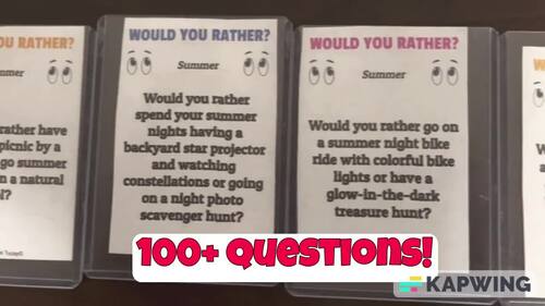 WOULD YOU RATHER Cards Summer Edition Printable 100+ Questions! | TPT