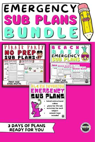3rd Grade No Prep Print and Go Emergency Sub Plans Bundle | TPT