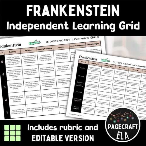 Frankenstein Independent Study Grid of Activity Choices with Rubric