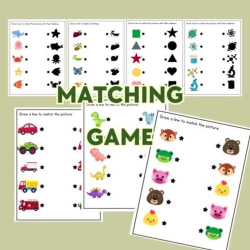Matching game for preschool and kindergarten, fun activity, cute pictures