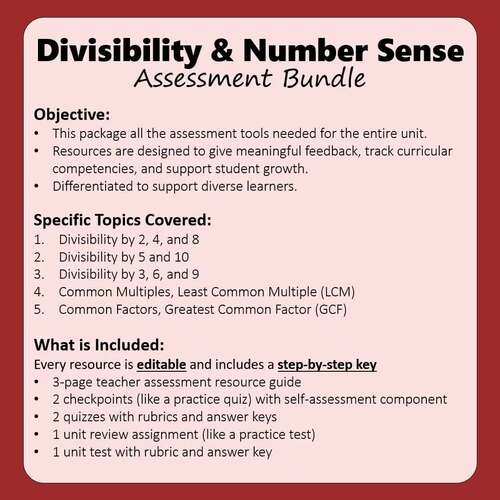 Divisibility & Number Sense Assessment | Quizzes, Test, Checkpoints, Review