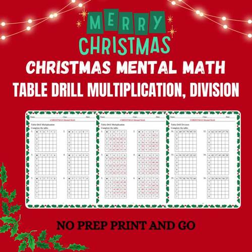 Christmas Mental Math Table Drill Multiplication and Division Winter ...