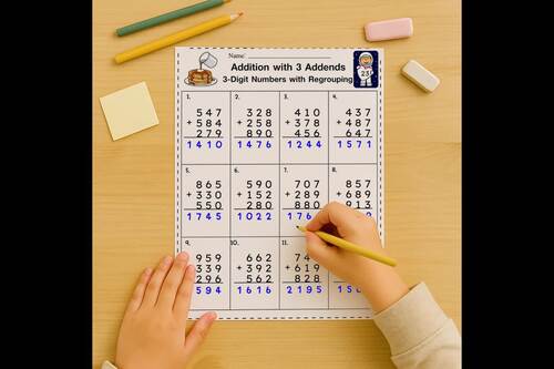 Addition with 3 Addends Worksheets – 3-Digit Numbers with Regrouping ...