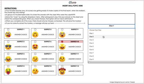 Editable DIGITAL Clue Mystery Task Cards Activity Template 9 Questions