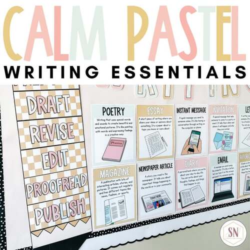 Calm Pastel Writing & Grammar Classroom Decor Essentials | Editable | *NEW!