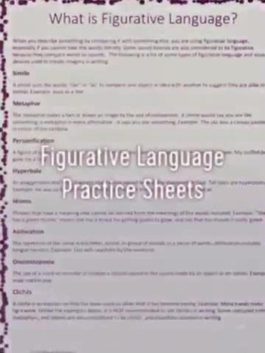 Figurative Language Worksheets - Similes, Metaphors, Idioms and Easel