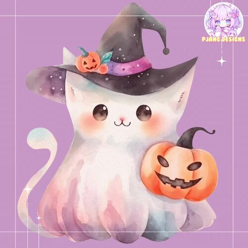 Cute Halloween Watercolor Clipart | 14 PNG Files of Witch Hats, Ghosts ...