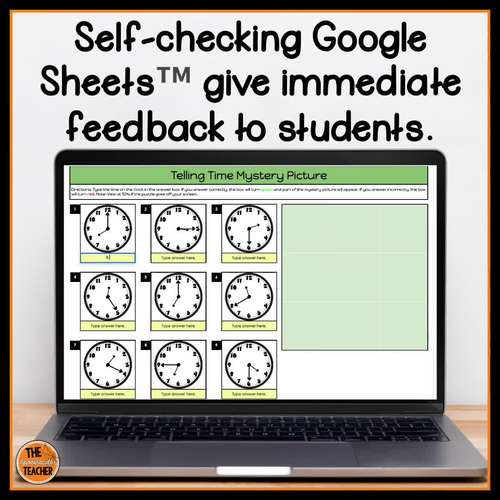 Telling Time Mystery Picture Self-Checking Google Sheets | TPT