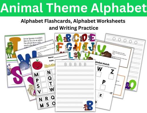 Animal-Themed Alphabet Flashcards, Worksheets & Writing Practice