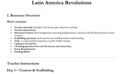 Latin American Revolutions DBQ by PBL History & Civics | TPT