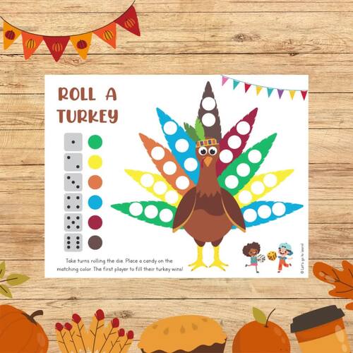 Roll a Turkey Game - Thanksgiving Activity - Counting & Number Recognition