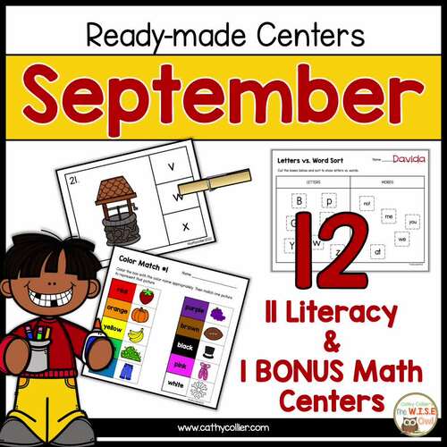 September Literacy Centers Kindergarten & 1st Back to School Stations ...