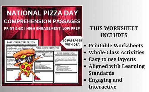 NATIONAL PIZZA DAY COMPREHENSION PASSAGES | 20 Q&A KEYS | GRADE 3-8