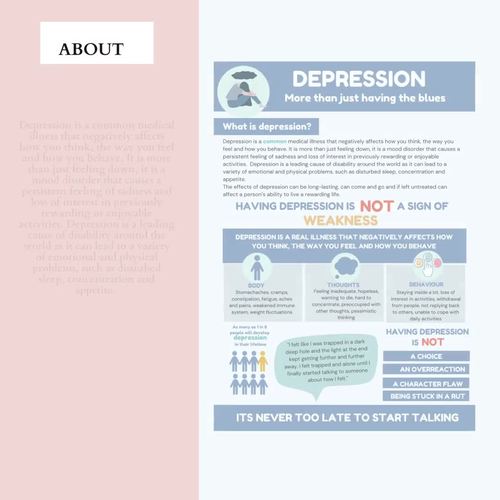 Depression handout, mental health resources, SEL Counseling Coping Skills