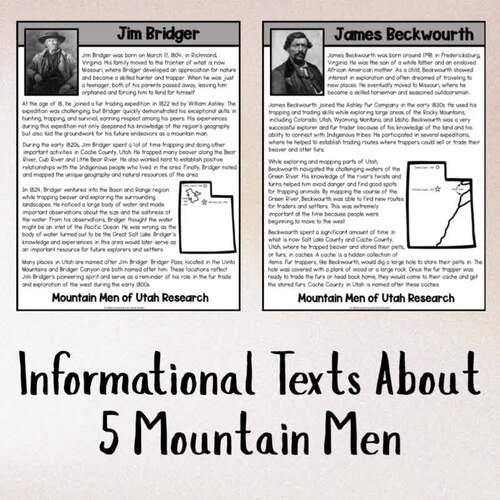 Mountain Men of Utah Reading and Biography Writing - Utah Social Studies