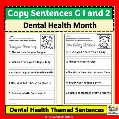 Dental Health and Oral Hygiene Copy the Sentences and Handwriting ...