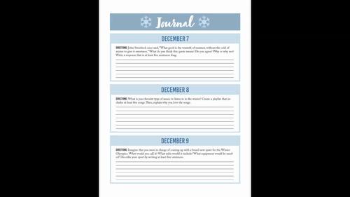 December Journal Prompts | Winter Writing Activity | Bell Ringer Printables