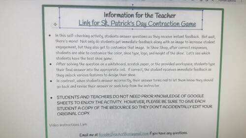 St. Patrick's Day Contractions Game Google Activity Digital Resource ...