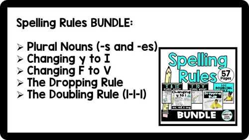 Spelling Rules BUNDLE | S and ES | Y to I | F to V | Doubling and ...