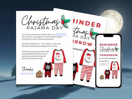 Christmas Pajama Day Reminder for Parents by Daycare Printables | TPT