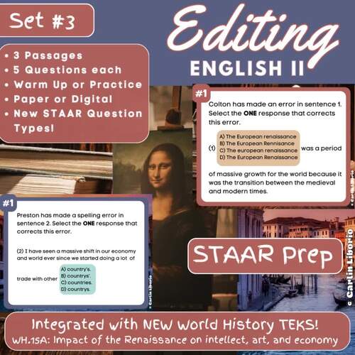 EOC- English II - EDITING Set #3 STAAR ELAR Practice World History ...