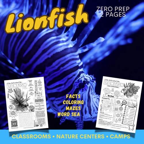 Lionfish - 2 Pages, Facts & Puzzle Handouts by KrakenSky | TPT