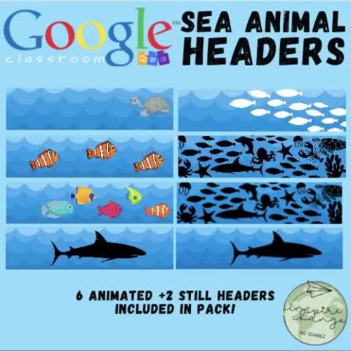 Animated Sea Animals Pack of 8 | Google Classroom Headers | Distance ...
