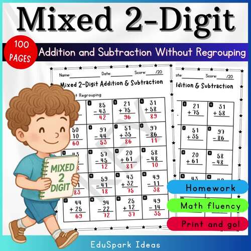 Mixed 2-Digit Addition and Subtraction Without Regrouping | Math Worksheet