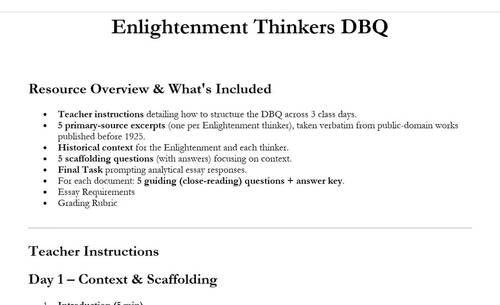 Enlightenment Thinkers DBQ by PBL History & Civics | TPT