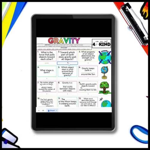 5th Grade Gravity Matching Activity - Space NGSS Science Game & Worksheet
