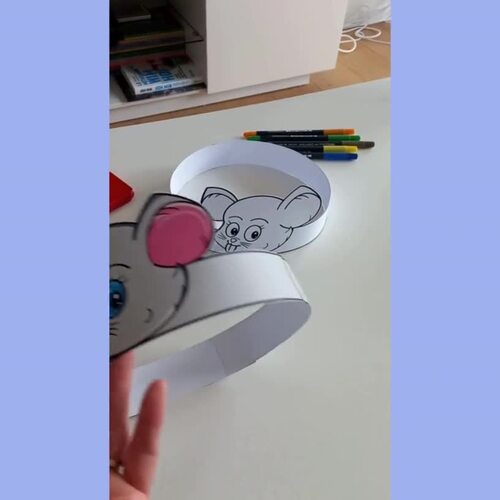 Mouse paper crowns printable, Mouse headband, Mouse paper hat B&W and color