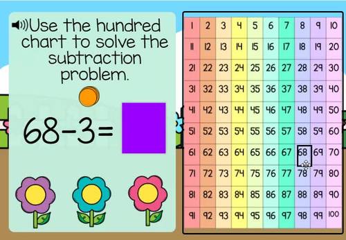 | BOOM Cards ™ | 2 Digit- 1 Digit Subtraction- with Hundreds Chart- Type