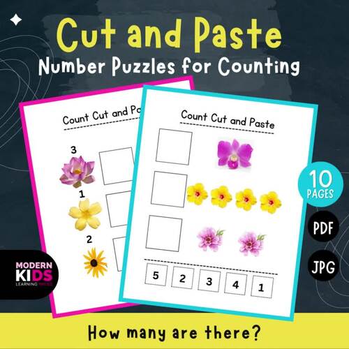 Flowers Cut and Paste Math Activities for Learning Numbers for Kindergarten