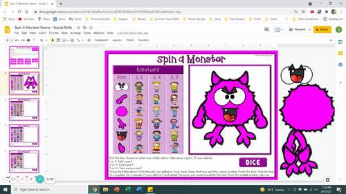 No Prep Google Slides™ Social Skills Spin a Monster by Speech Therapy Plans