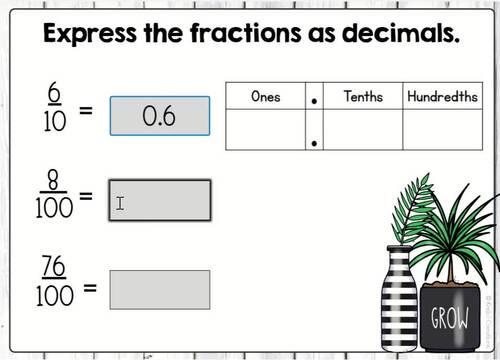Equivalent Fractions and Decimals with 10ths and 100ths Boom Cards ...