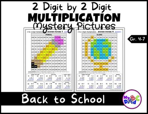Back to School 2 Digit by 2 Digit Multiplication Mystery Pictures with ...
