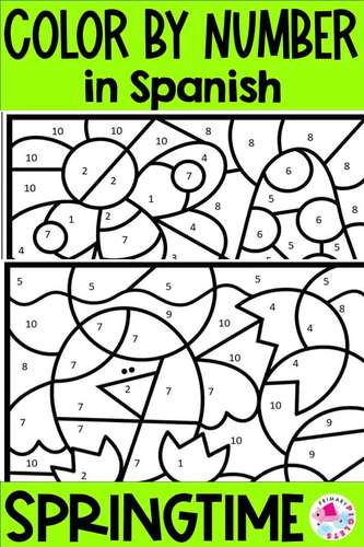 Spanish Spring Color by Number Code 1 to 10 Math Coloring Pages Worksheets