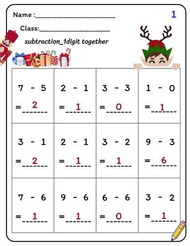 1 digit Subtraction fun learning ! with Answer. fun and easy learning!