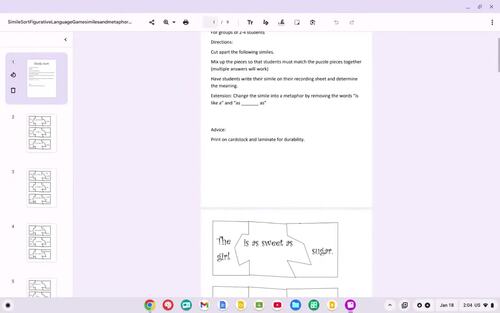Simile Sort Game – Figurative Language Activity for Similes & Metaphors