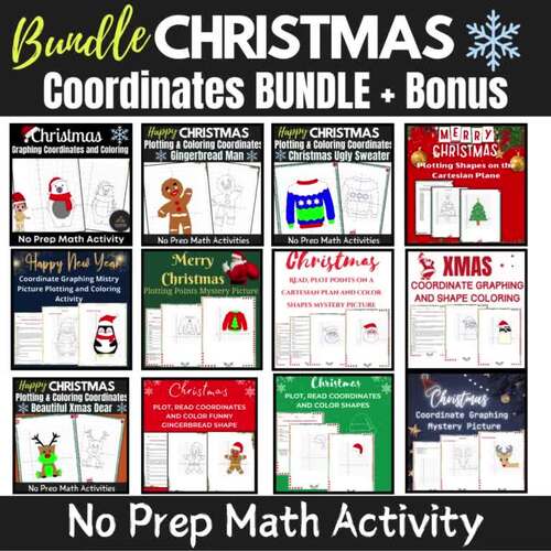 Christmas Graphing Coordinates and Coloring Shapes MEGA BUNDLE + FREE Bonus